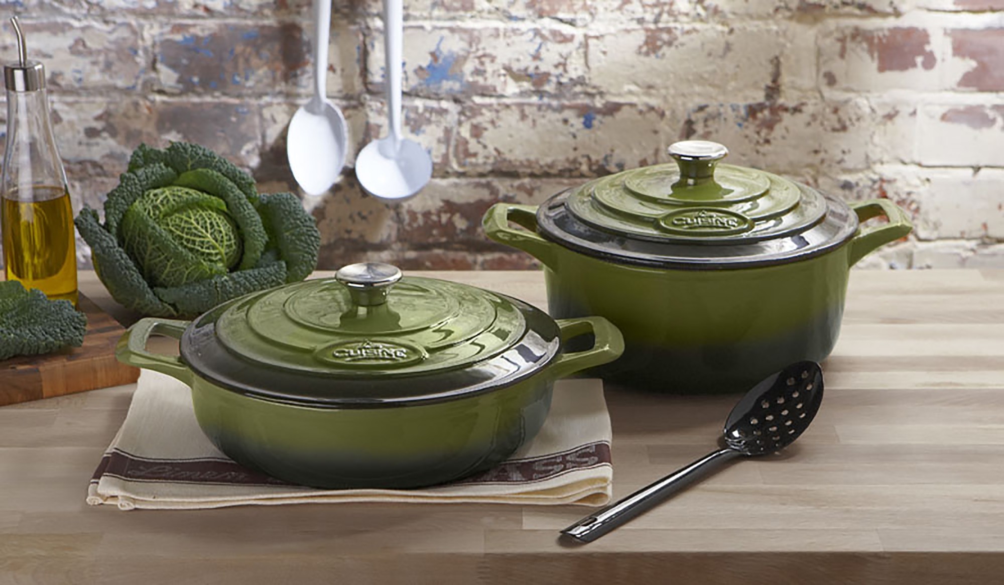 Set "LA CUISINE": Cratita Ovala de Fonta emailata Hunting Green 30cm ...