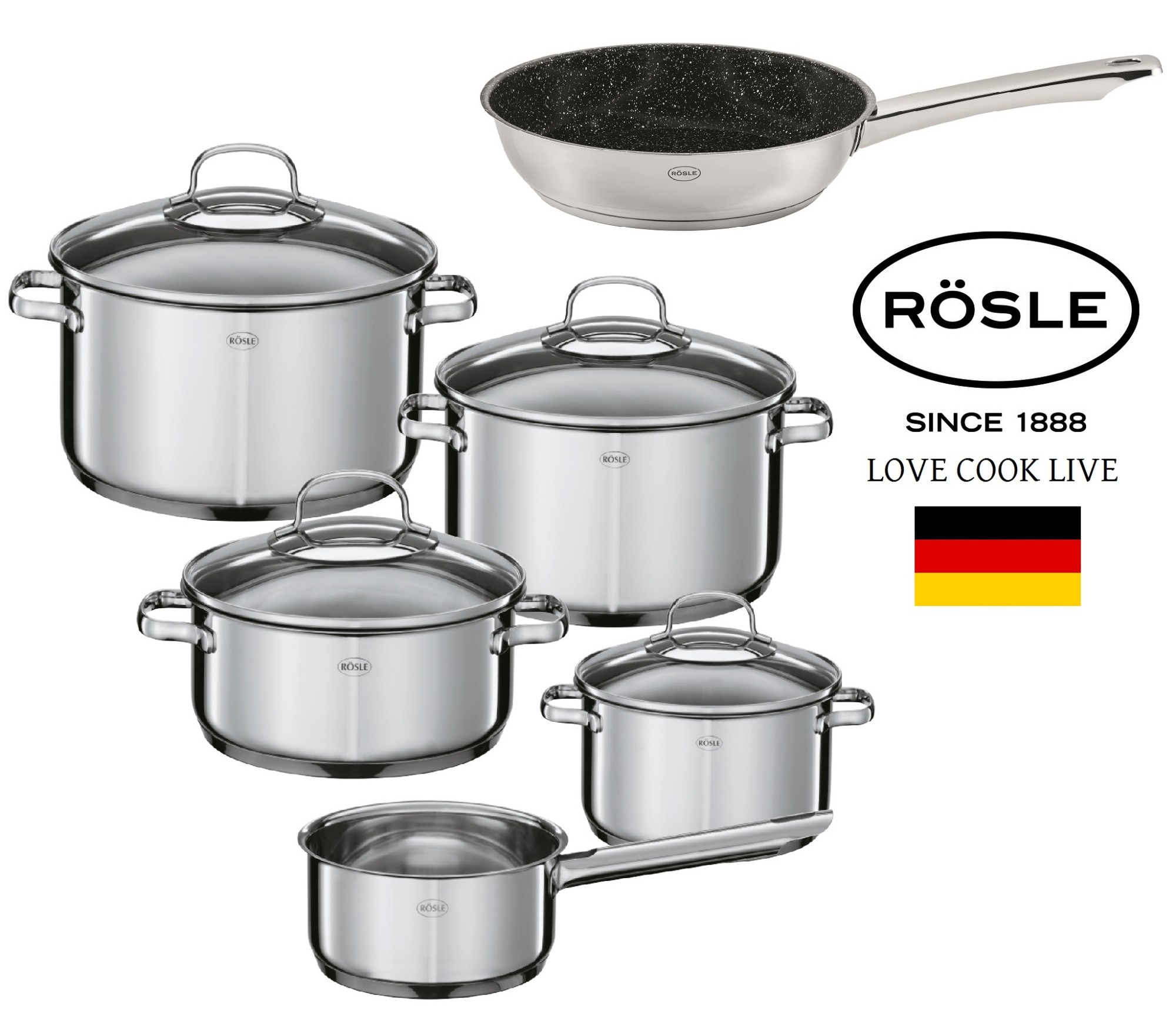 RÖSLE Set Oale 9 piese cu Capace, Otel Inoxidabil 18/10 satinat "Dialog ...