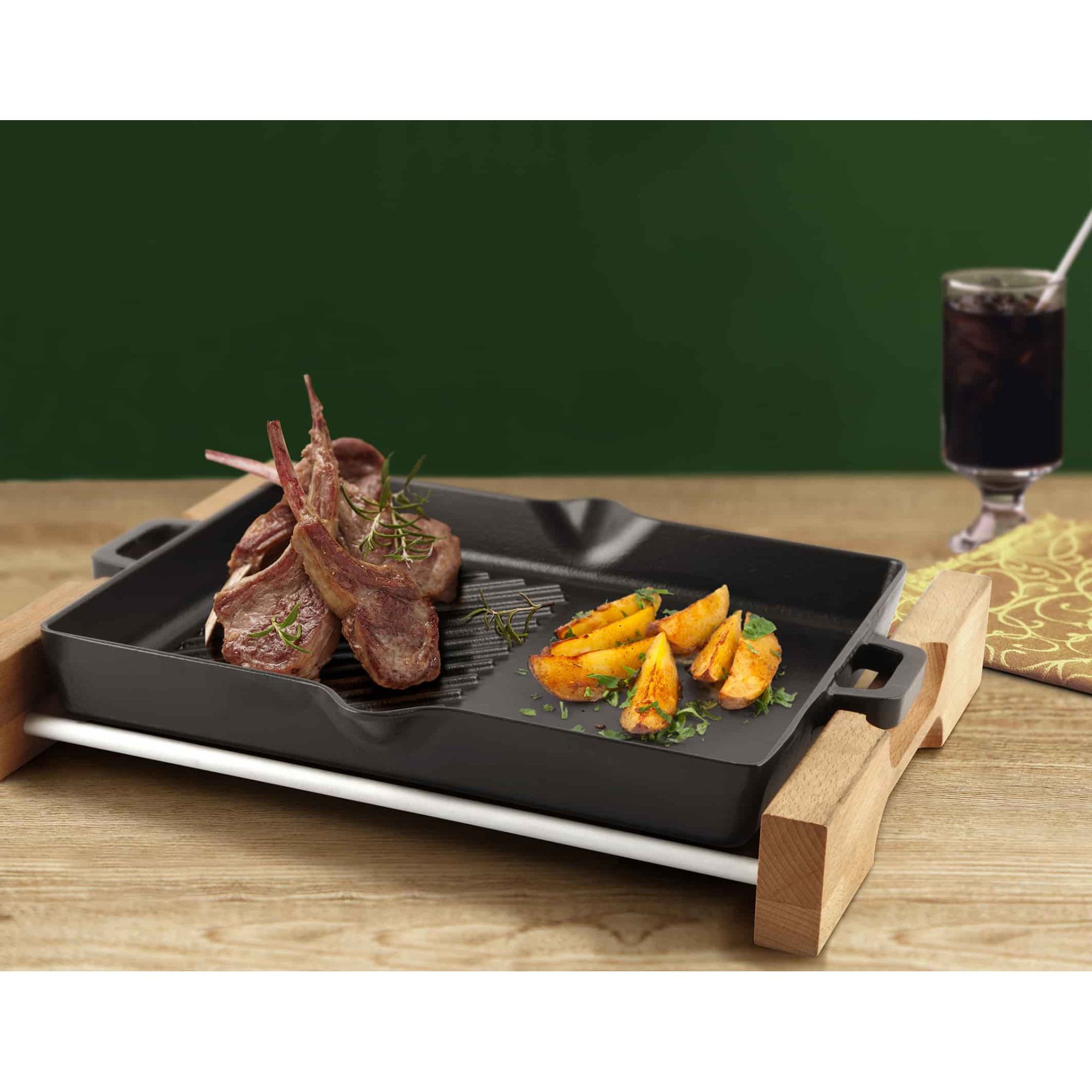 Tava fonta Semi-GRILL SILVER 26x32cm (suport inclus) - ChefMania.ro